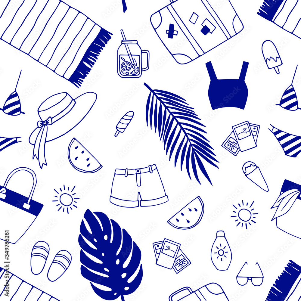 Seamless summer pattern with hand drawn elements. Illustration for ...