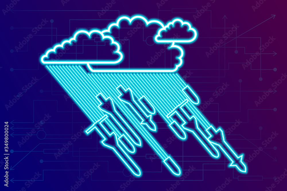 Neon symbol of digital threat, cloud attack, cyber attack, computer ...