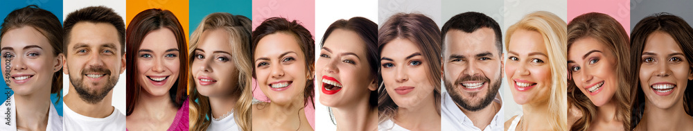 collage of happy smiling faces of people. Happy men and women ...