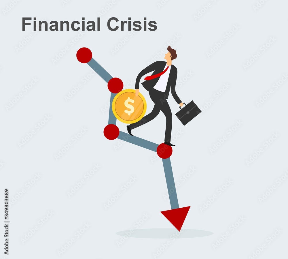 Financial crisis concept. Coin falls on schedule down. Economy problem ...