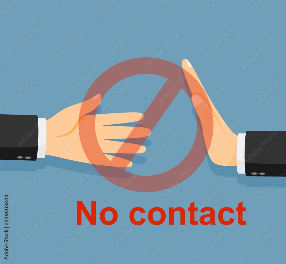 No handshake flat icon. No deal. Infection on hands. Do not contact. No physical contact. Red ...
