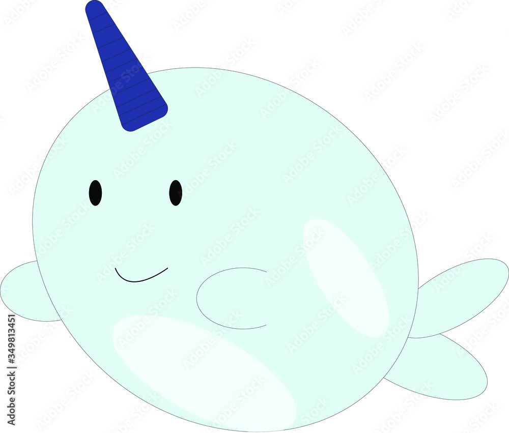 Kawaii narwhal vector illustration on white isolated background. Narwal ...
