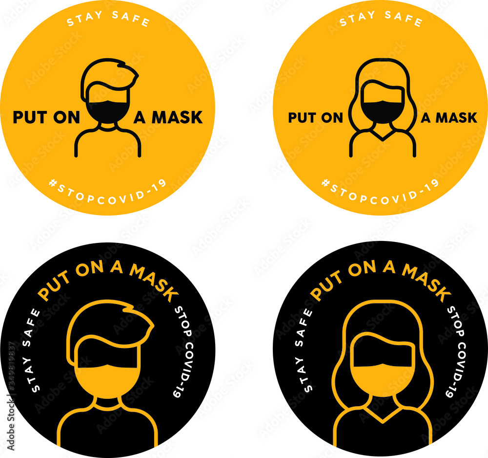 man and woman put on a mask sign icon Stock Vector | Adobe Stock