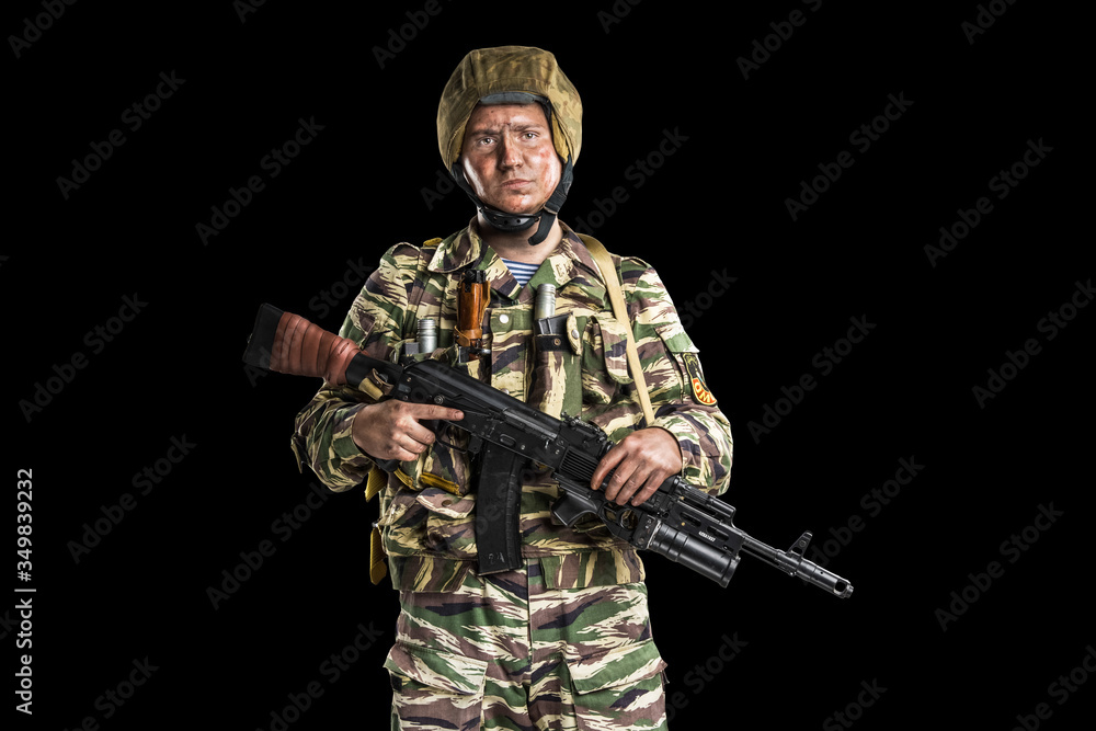 Male in uniform conforms to Russian army special forces (OMON) in War ...