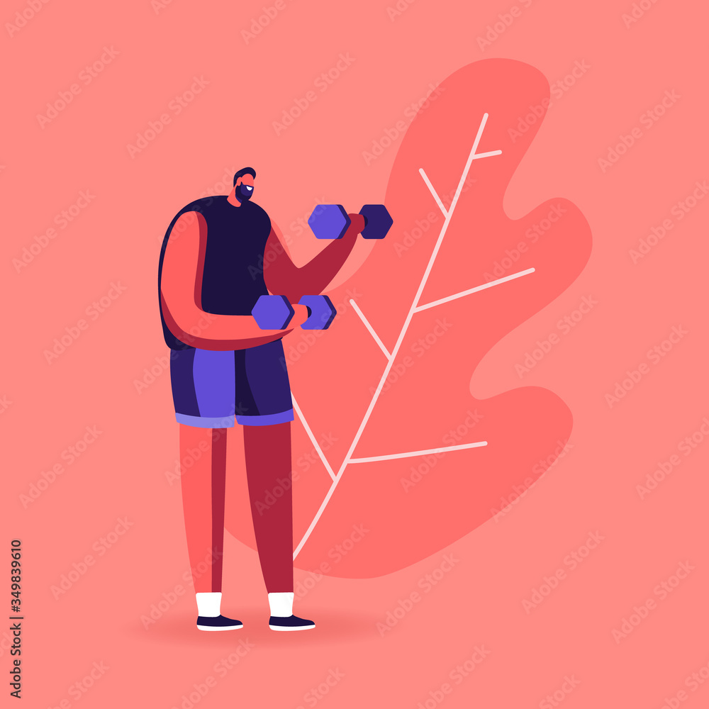 Sportsman Powerlifter with Dumbbells. Male Character in Sportswear ...