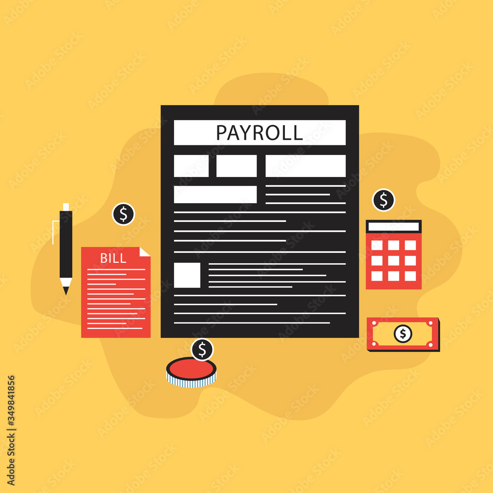 Payroll, invoice sheet flat illustration. Payroll template, calculate ...