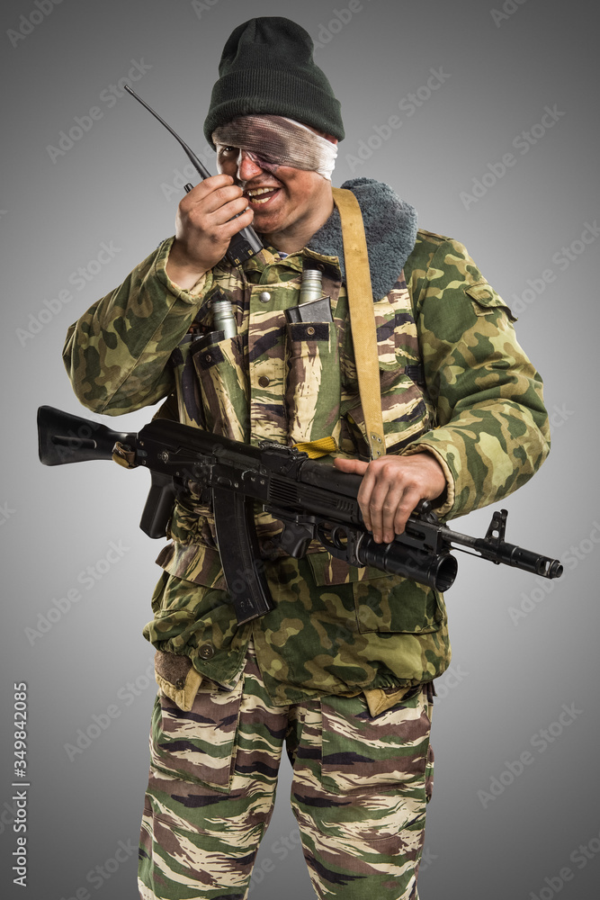 Male in uniform conforms to Russian army special forces (OMON) in War ...