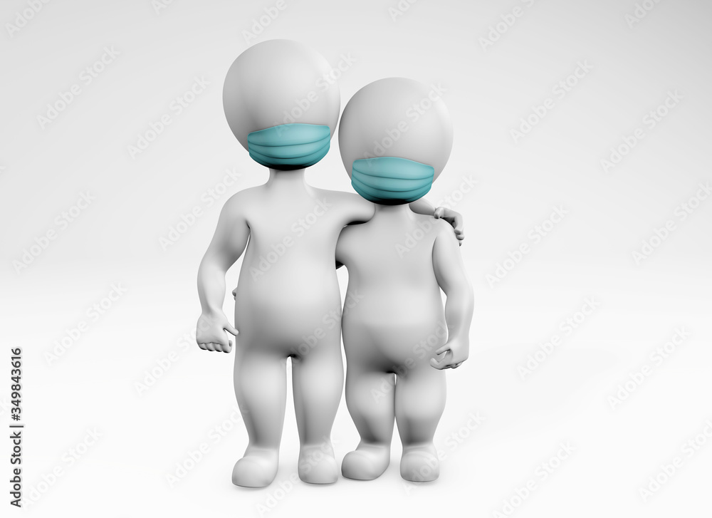 fatty family in quarantine holding together 3d rendering Stock ...