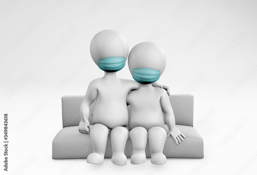 fatty family in quarantine staying at home 3d rendering Stock ...