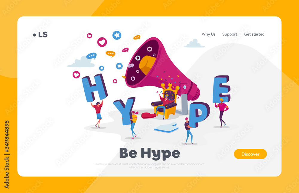 Hype Landing Page Template. Tiny Characters with Huge Letters in Hands ...