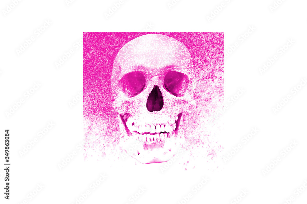 pink square print with human skull and texture isolated on white ...