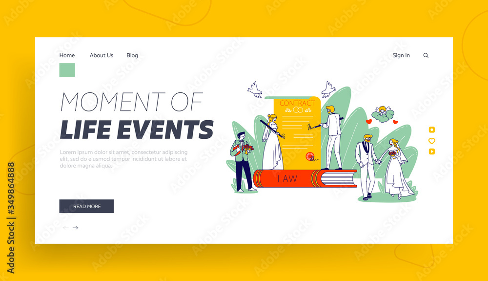 Marriage Contract Signing Landing Page Template. Happy Couple Getting ...