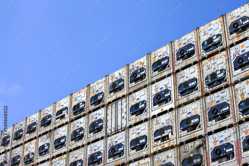 Large Container ship loaded with stacks of refrigerated containers ...