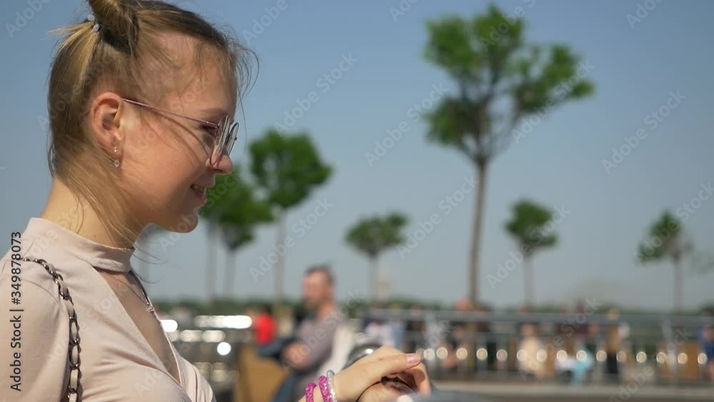 Beautiful attractive cute girl in a good mood at the observation deck ...