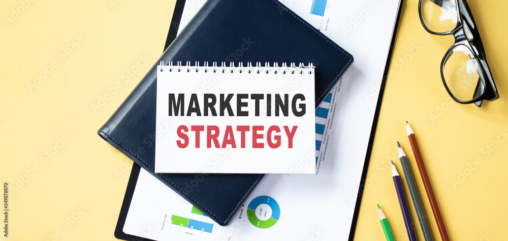 marketing strategy Concept. Chart with keywords and icons. The meeting ...