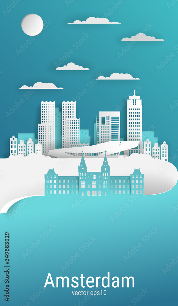 Paper cut style Amsterdam city, white color paper, vector stock ...