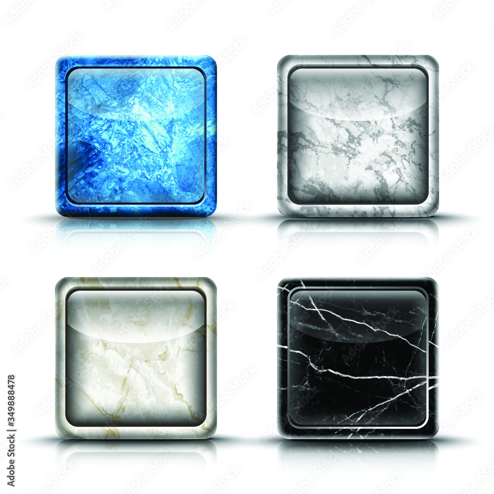 Vector 3d realistic set of app buttons. Icons with frame in marble and ...
