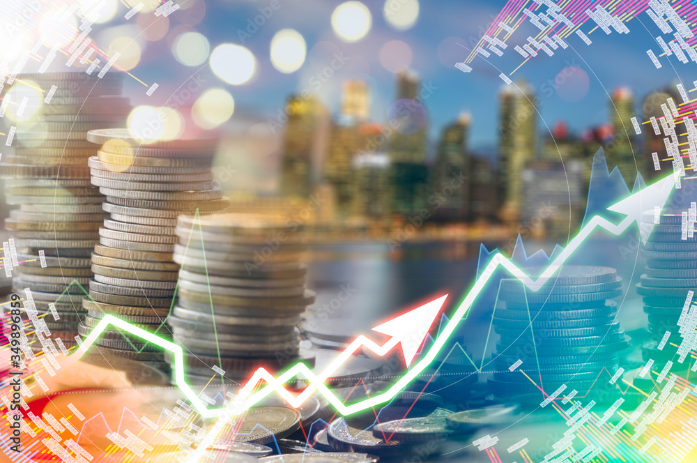 Stock market digital graph chart on LED display concept. A large ...