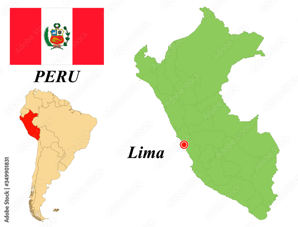 Vetor de Republic of Peru. The Capital Is Lima. Flag Of Peru. Map of ...