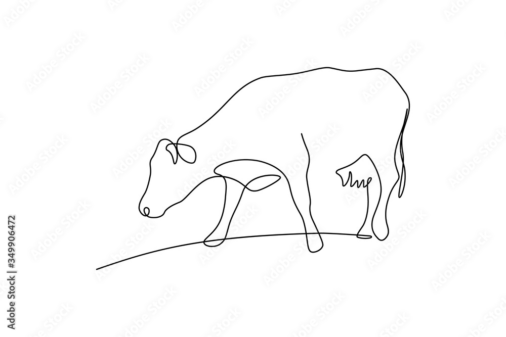 Cow on pasture in continuous line art drawing style. Grazing cow ... Cow on pasture in continuous line art drawing style. Grazing cow ...