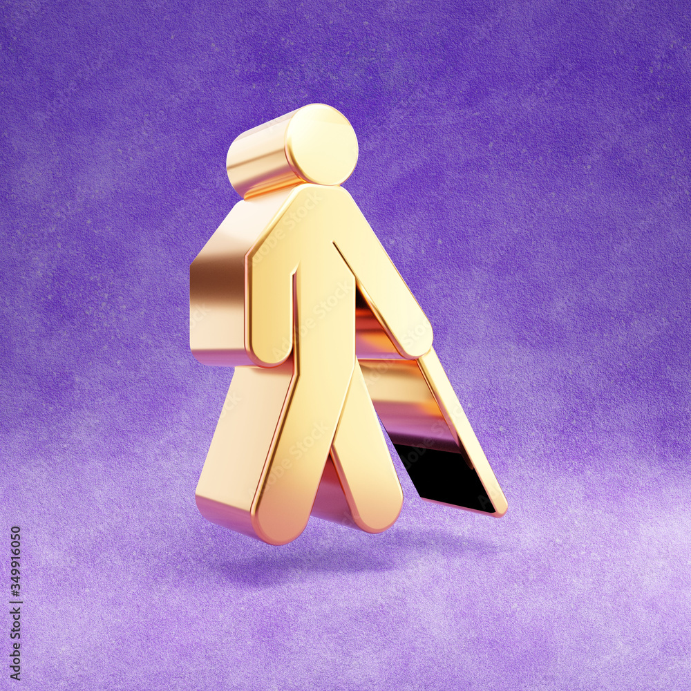 Blind icon. Gold glossy Blind symbol isolated on violet velvet ...