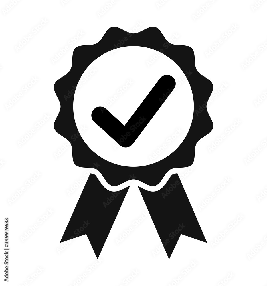 medal icon with check mark award emblem symbol Vector isolated on white ...