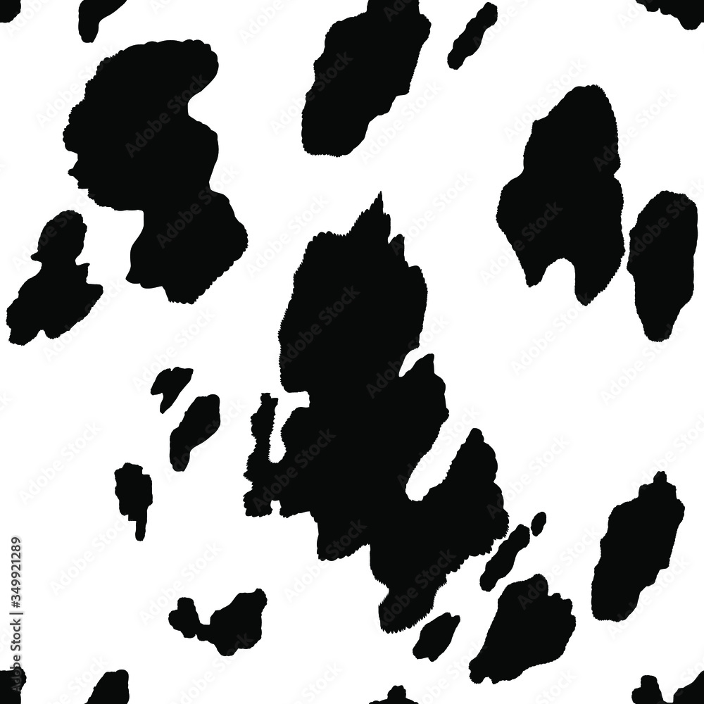 Seamless cow pattern with black spots on a white background. Vector ...