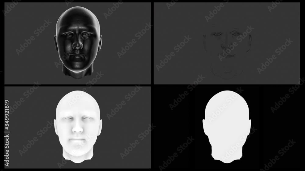 Wireframe, Alpha, Ambient occlusion Shaders materials. 3D Head model ...