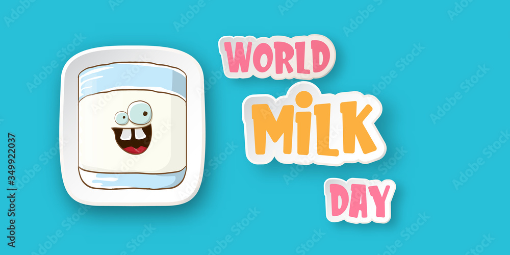World milk day greeting banner with funny cartoon cute smiling milk ...