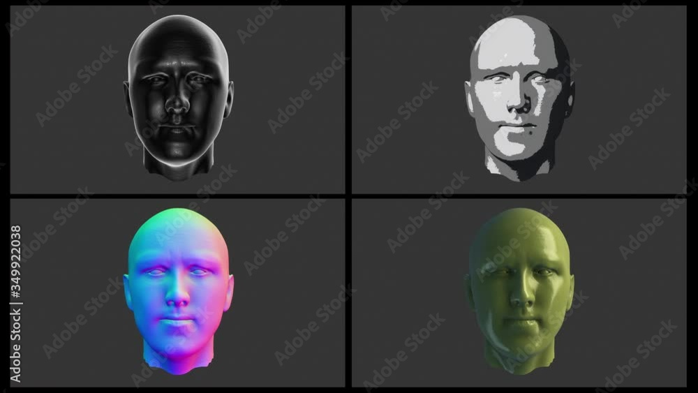 Gloss shiny, Toon Shaders. 3D Head model spin. High resolution polygons ...