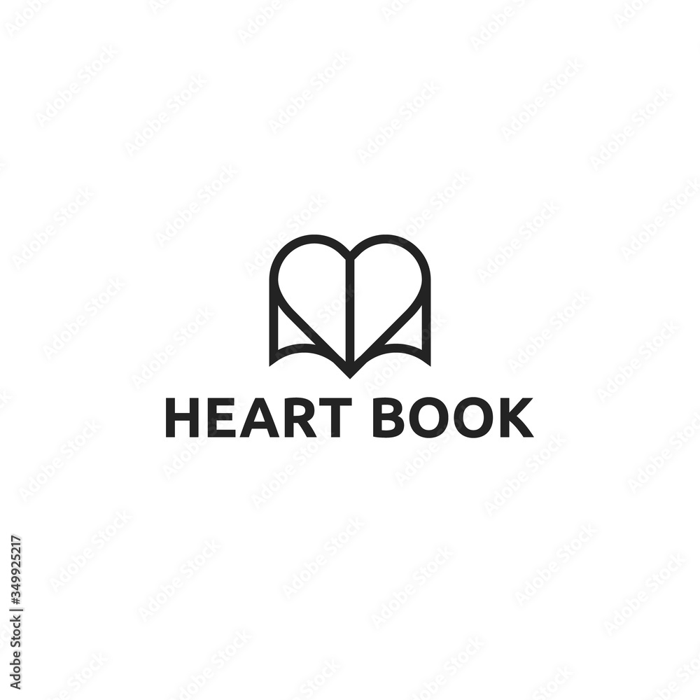 Abstract line heart book logo for online education, school, academy ...