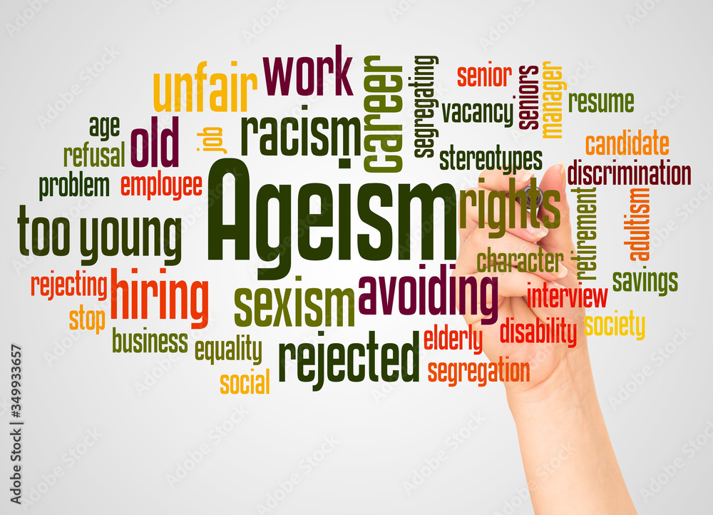 Ageism word cloud and hand with marker concept Stock Illustration ...