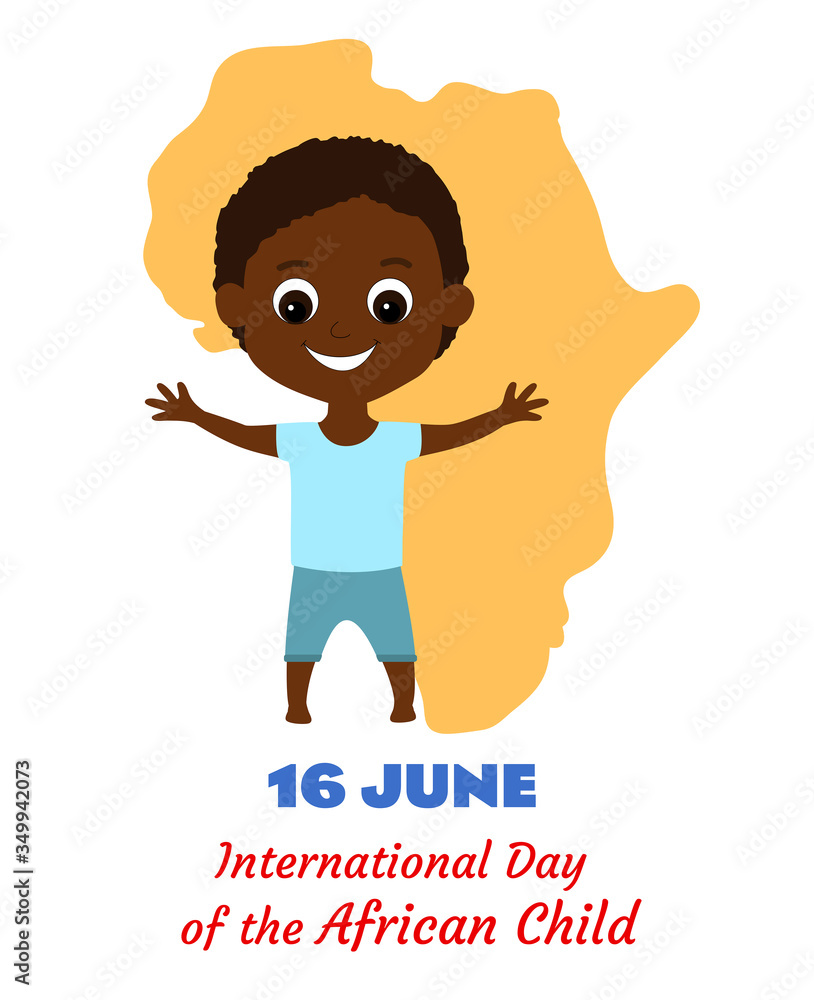 African boy smiling happily against the background of the map of the ...