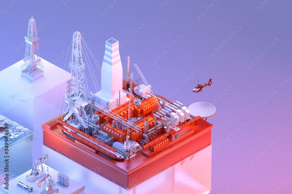 Crude oil gas exploration, extraction, transportation isometric 3D ...