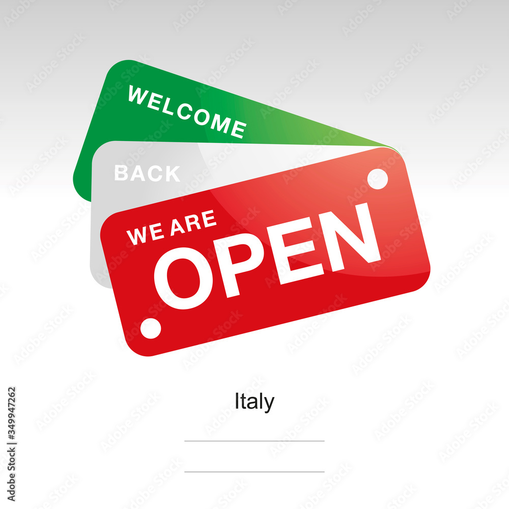 We are open welcome back Italian flag ribbon logo icon label Stock ...