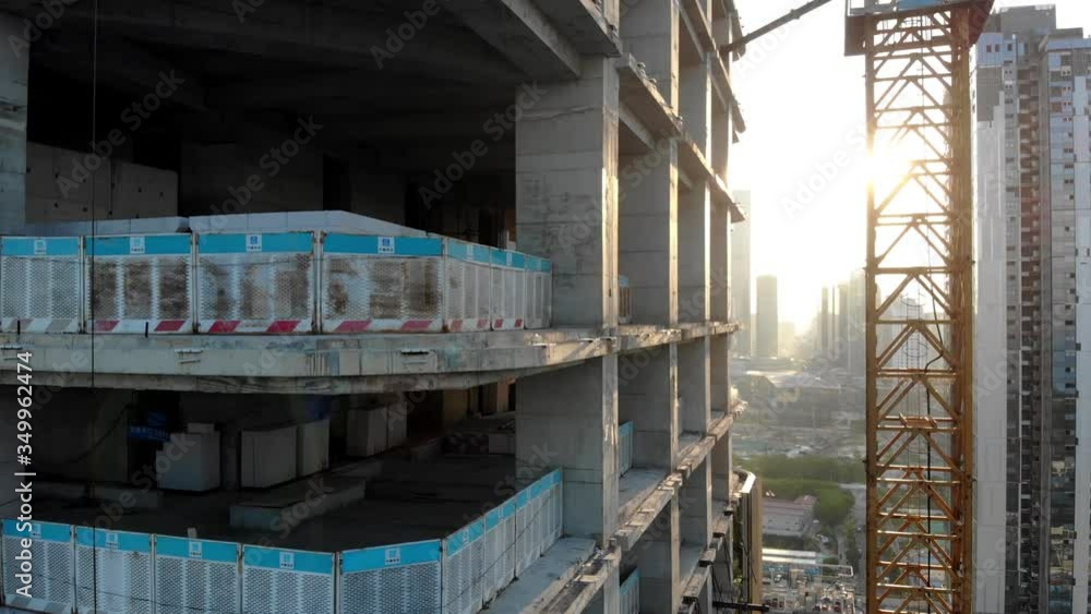 Worker is Installing the Precast Glass Panel on The Construction Site ...