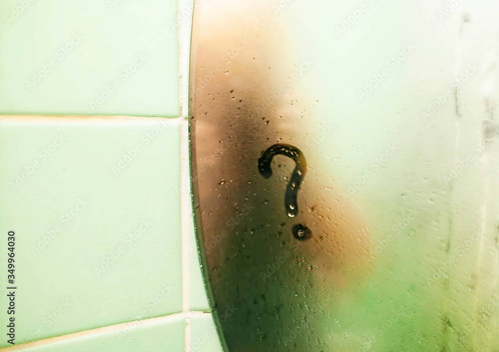 Question Mark Symbol On Misty Mirror With Water Droplets Stock Photo ...