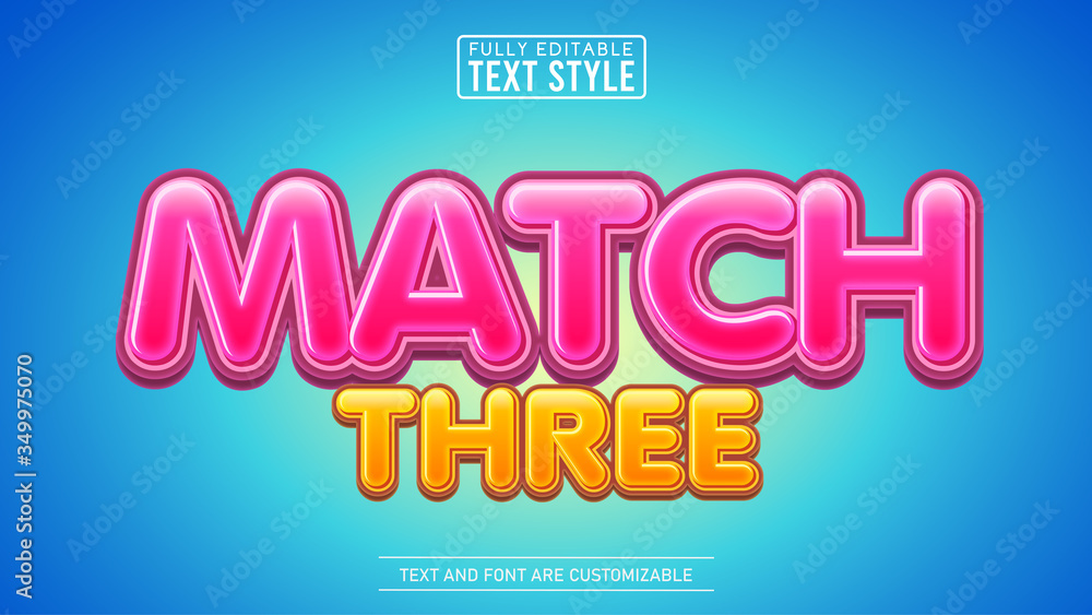 Match Three Sweet Game Title Editable Text Effect Stock Vector | Adobe ...