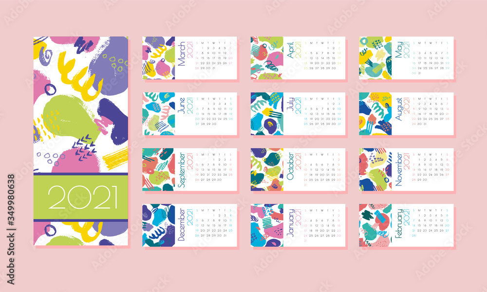 vector calendar for 2021. Editable and printable template with bright ...