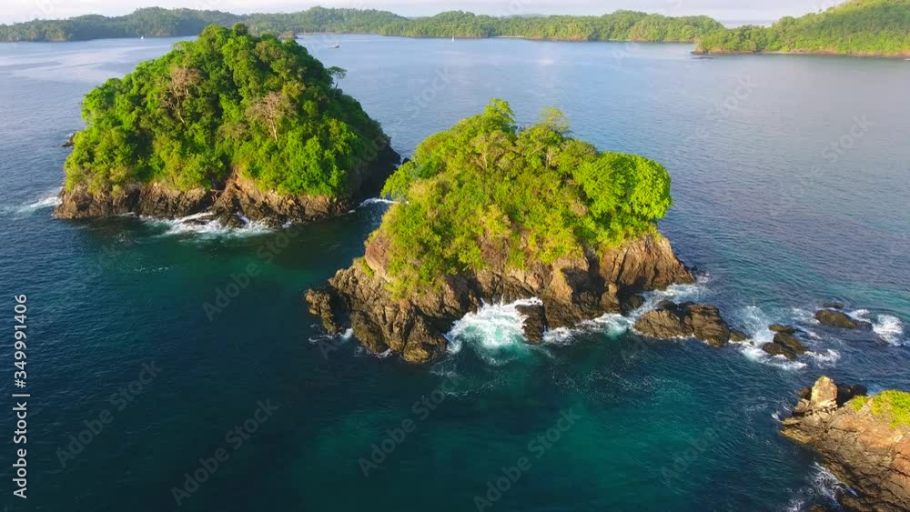 Hovering Aerial View of Cavada Outter Islands (Isla Secas) Water Edge ...