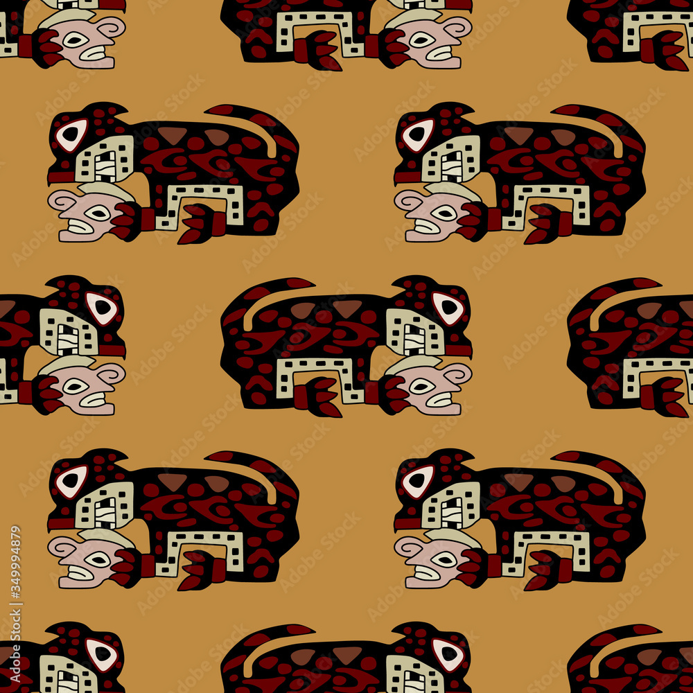 Seamless geometrical animal pattern with tribal motifs of ancient ...
