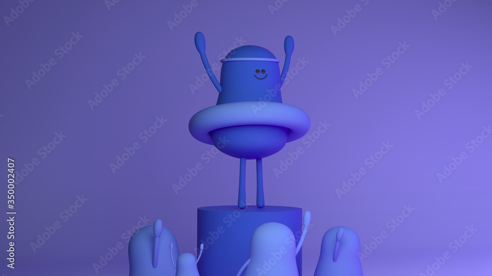 Cute Blue bean 3D character model with winning pose Stock Illustration ...