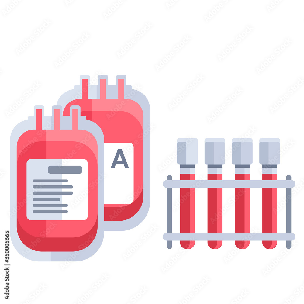 Blood pack on white isolated backdrop. Test tubes rack for social ...