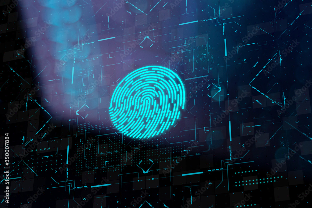 Biometric identification system on lcd screen with blured reflection ...