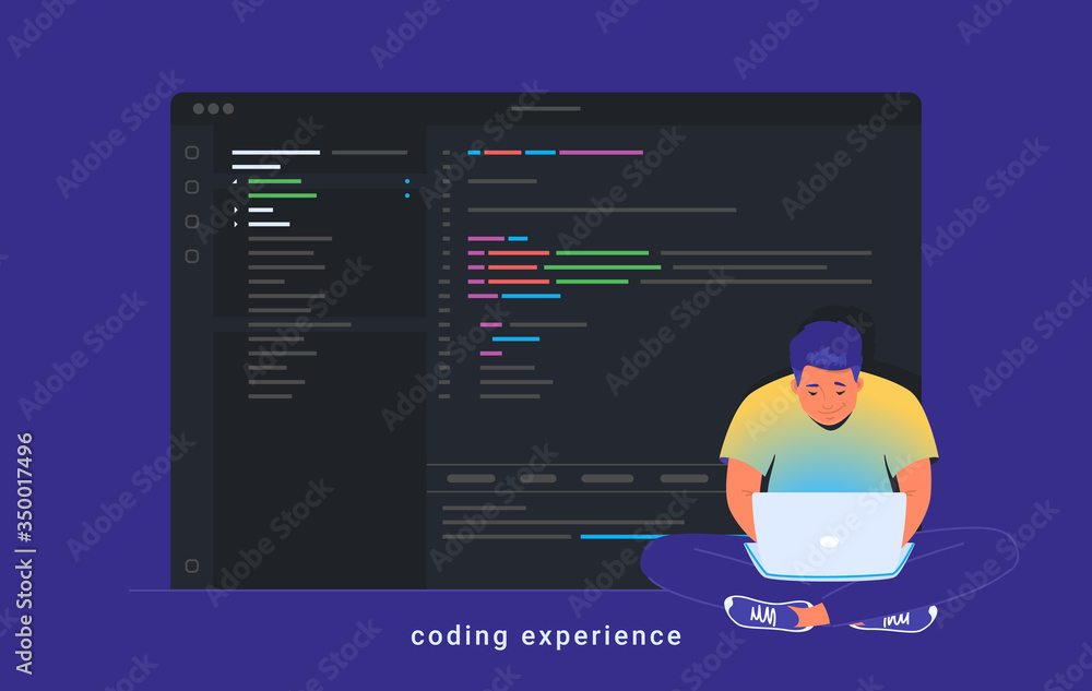 Coding experience and software development. Flat line vector ...