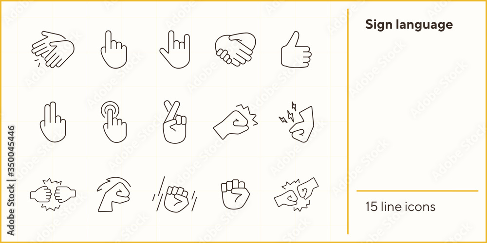 Sign language line icon set. Gesturing isolated sign pack. Gesture ...