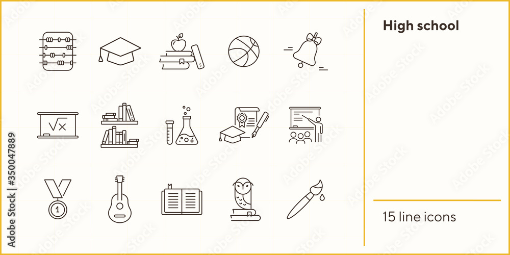 High school icons. Set of line icons. Abacus, medal, academic cap ...