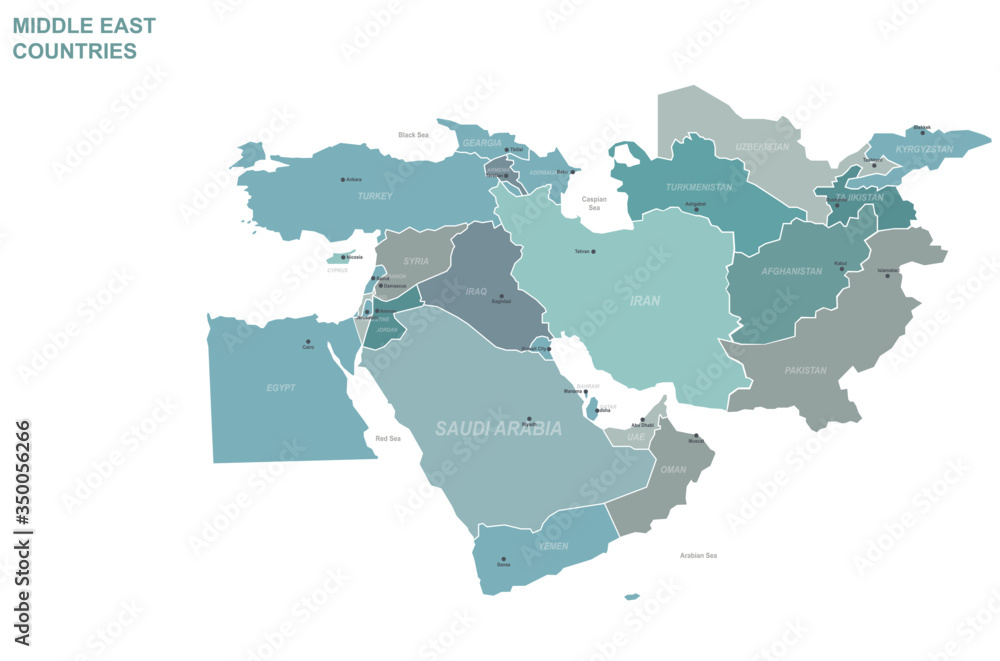 middle east map. detailed arab countries, central asia vector map ...