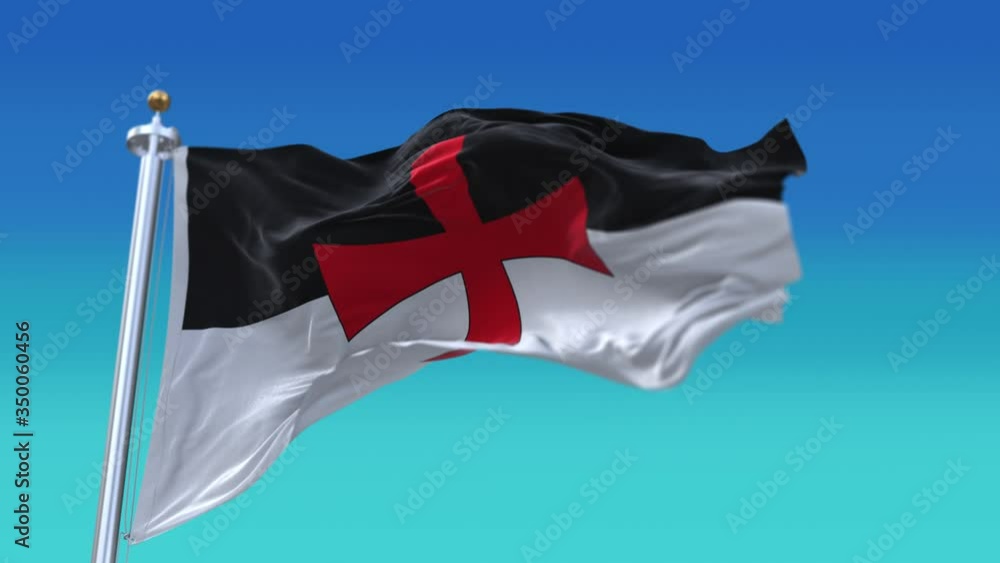 4k Knights Templar flag;knight cloth texture slow loop seamless waving ...