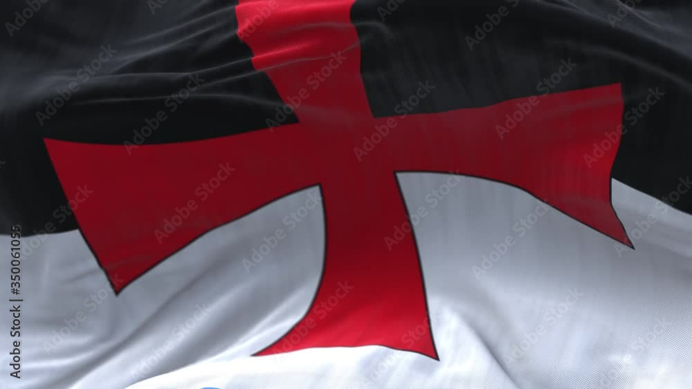4k Knights Templar flag;knight cloth texture slow loop seamless waving ...